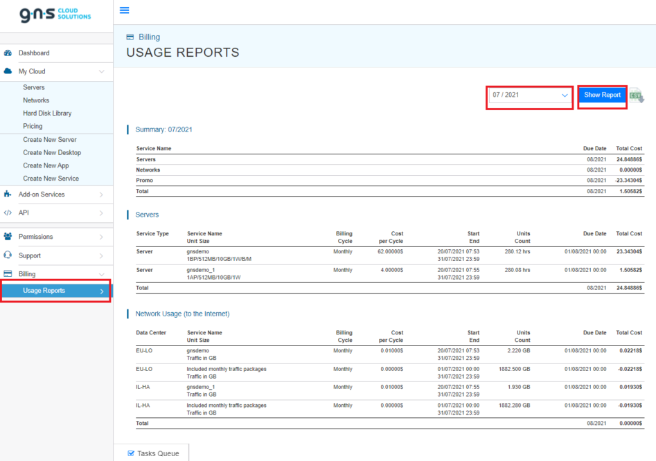 View Monthly Usage Report - GNS