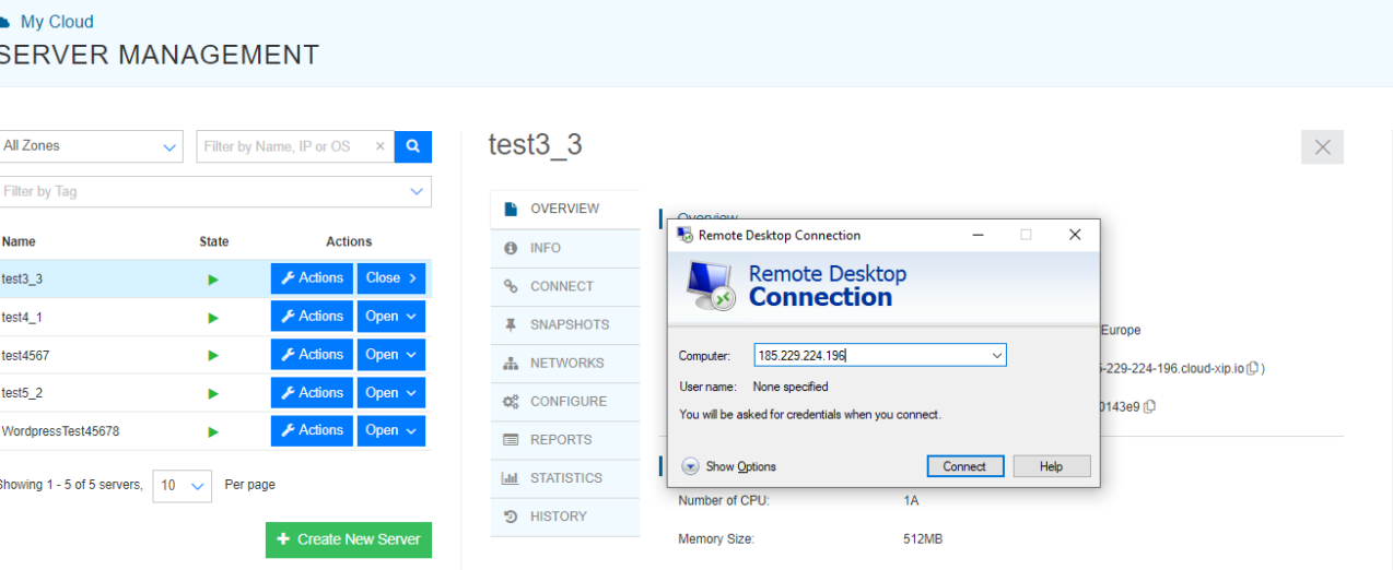 Connect to a Virtual Server - GNS