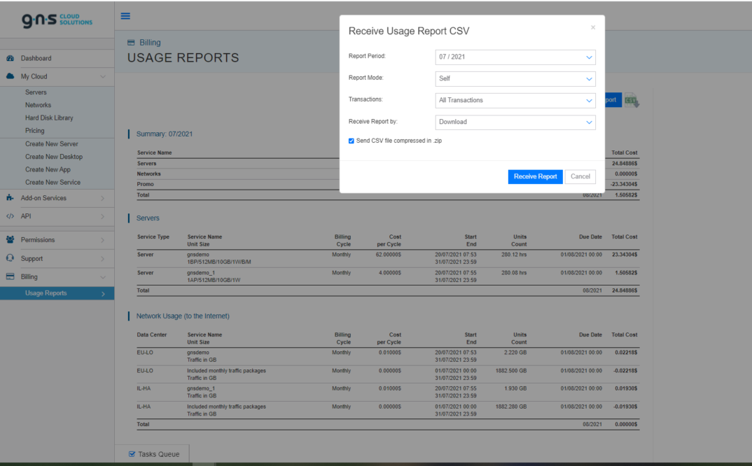 View Usage Reports - GNS